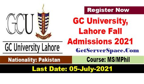 GC University Lahore Fall Admissions MS M Phil