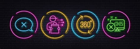 음식 배달 360도 및 최소 줄 아이콘 거부 웹 응용 프로그램의 경우 인쇄 네온 레이저 3d 조명 벡터 0명에 대한 스톡 벡터