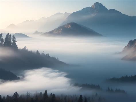Premium AI Image A Misty Morning Scene With Fog Rolling Over A Serene