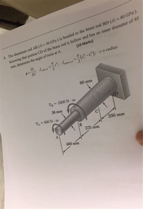 Solved The Aluminum Rod Ab G 30 Gpa Is Bonded To The