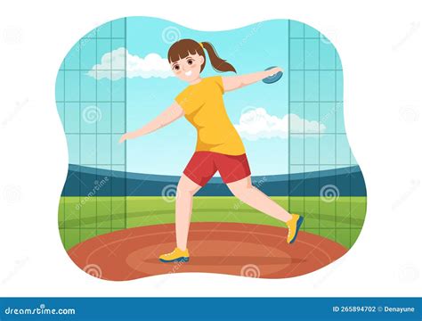 Discus Throw Playing Athletics Illustration With Throwing A Wooden
