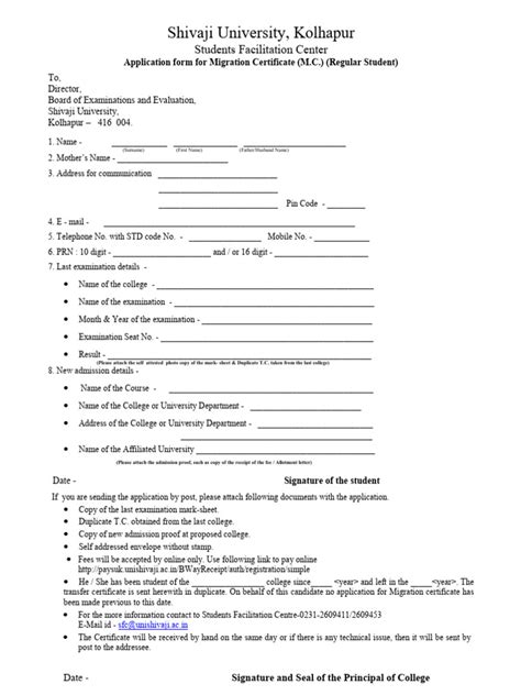 Migration Certificate Regular Student Pdf