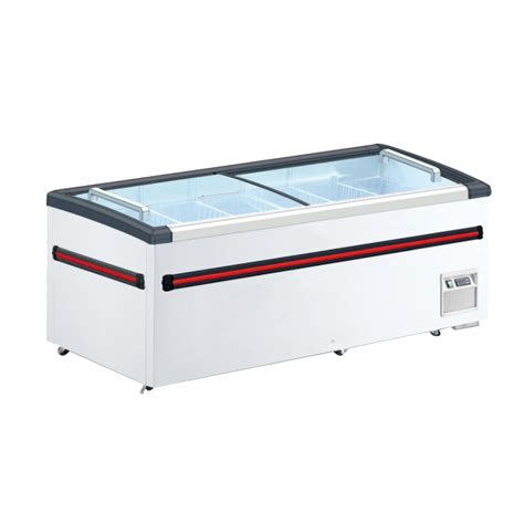 Curved Glass Door Deep Freezer Ice Cream Display Freezer Commercial