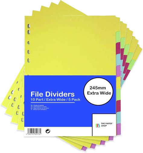 [5 Pack] A4 File Dividers Folder Dividers Extra Wide Dividers For Lever Arch Files 10 Part