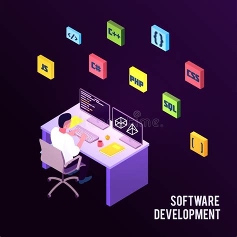 Isometric Programmers Interview Composition Stock Vector Illustration Of Programming Laptop