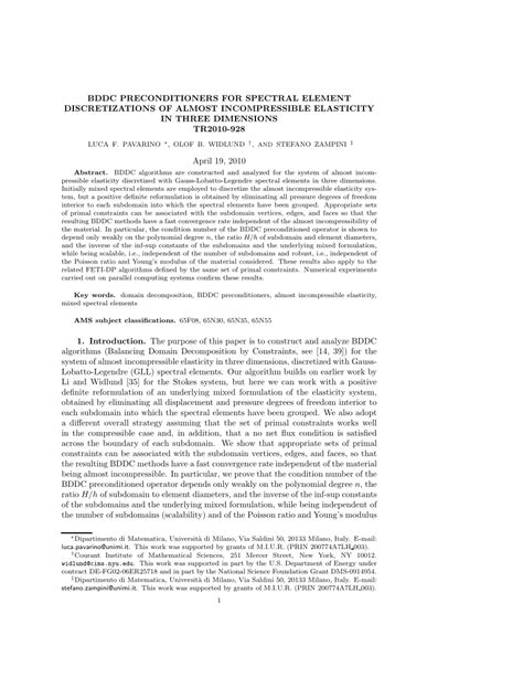 Pdf Bddc Preconditioners For Spectral Element Discretizations Of Almost Incompressible