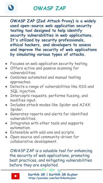 owasp zap info penetration testing tool cybersecurity software karthik sr youtube