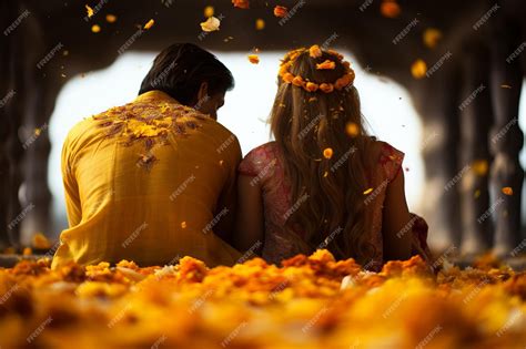 Premium Ai Image Closeup Indian Couple Sitting During Haldi