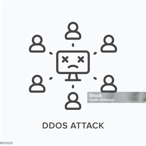 Icône De Ligne Plate Dattaque Ddos Illustration Vectorielle De