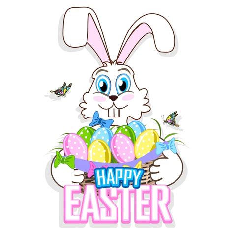 Premium Vector Cute Easter Bunny With Easter Eggs