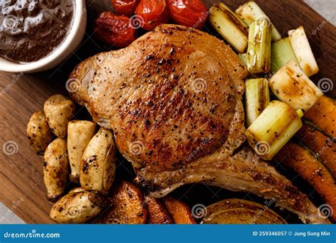 Tomahawk Style Pork Barbecue Donmahawk Steak Stock Image Image Of