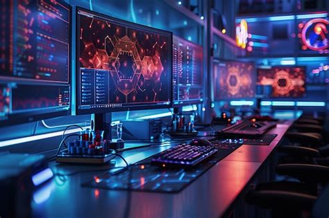 Premium Photo There Are Two Monitors On The Desk With A Keyboard And Mouse Generative Ai