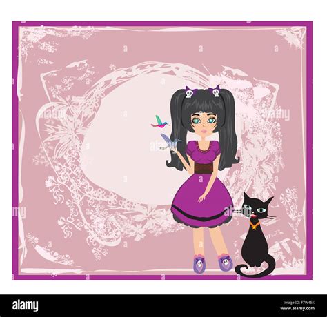 Emo Girl And Her Cat Stock Vector Image And Art Alamy