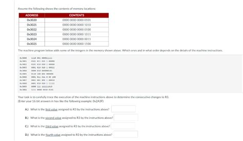 solved assume the following shows the contents of memory
