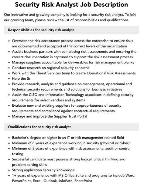 Security Risk Analyst Job Description Velvet Jobs