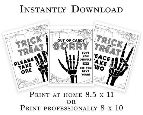 Trick Or Treat Sign Printable Skeleton Halloween Candy Sign Please
