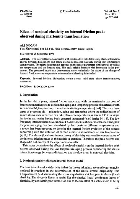 Pdf Effect Of Nonlocal Elasticity On Internal Friction Peaks Observed