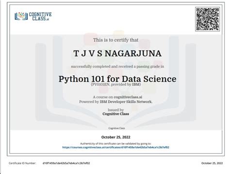 Completed And Received Certification In Python 101 For Data Science