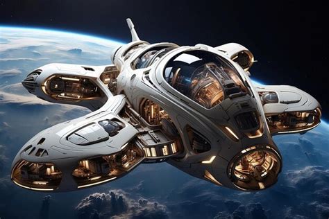 Premium Ai Image Futuristic Spaceship Orbits Galaxy Powered By