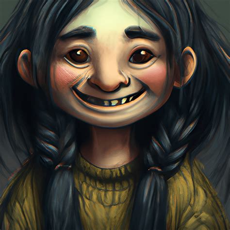 Cute Cartoon Norwegian Female Troll In Icelandic Wool Sweater