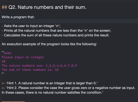 Solved Q Nature Numbers And Their Sum Write A Program Chegg