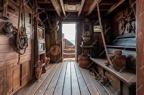 Premium Ai Image A Ships Deck With A Ladder And A Ladder Leading To