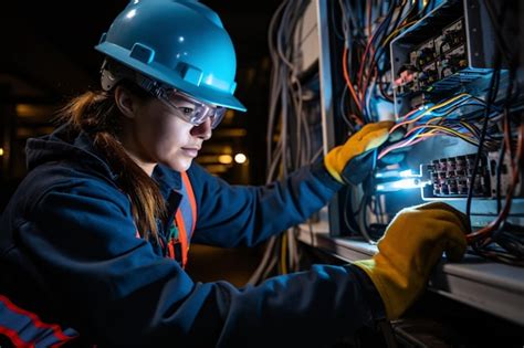 Premium Ai Image Portrait Of A Woman Electrician At Work On An
