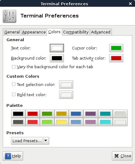 Apps Xfce Terminal Preferences Xfce Docs