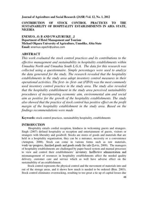 Contribution Of Stock Control Practices Pdf Inventory Profit