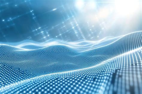 Abstract Wavy Grid Light Blue Dots And Lines Futuristic Mesh Network Glow Effect Stock