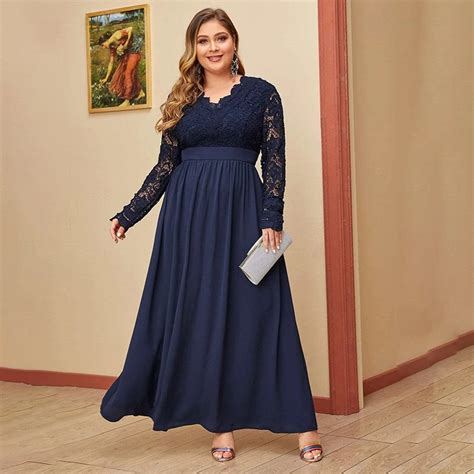 Plus Size Open Back Long Lace Sleeves Chiffon Evening Dress For Fat