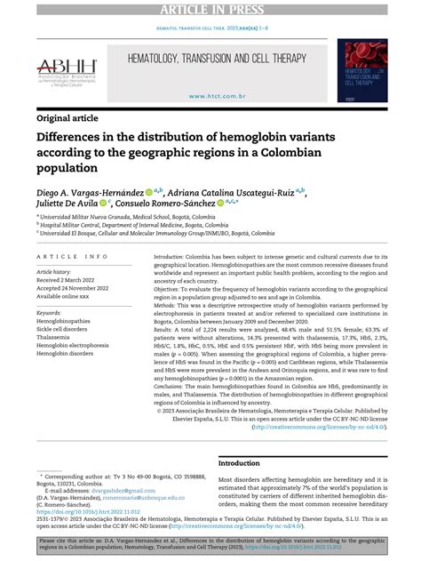 Pdf Differences In The Distribution Of Hemoglobin Variants According To The Geographic Regions