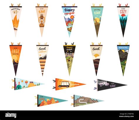Set Of Adventure Pennants Camping Pennant Flags Design Vintage