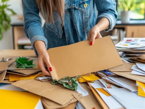 Woman Sorting Cardboard And Papers Premium Ai Generated Image