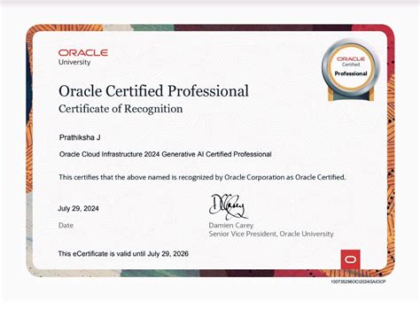 Prathiksha Jayaraman On Linkedin Oraclecertified Cloudinfrastructure Generativeai…