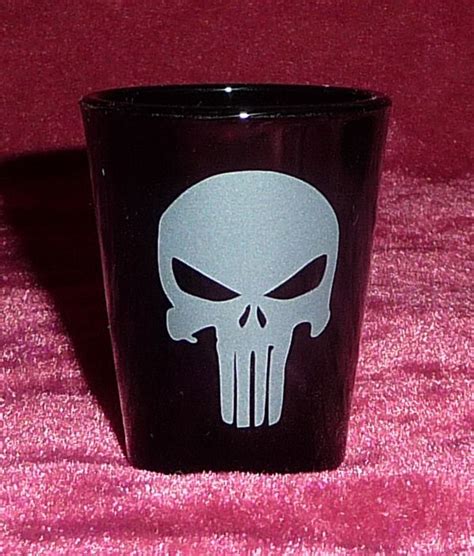 Punisher Skull Hand Etched On Black Shot Glass Etsy