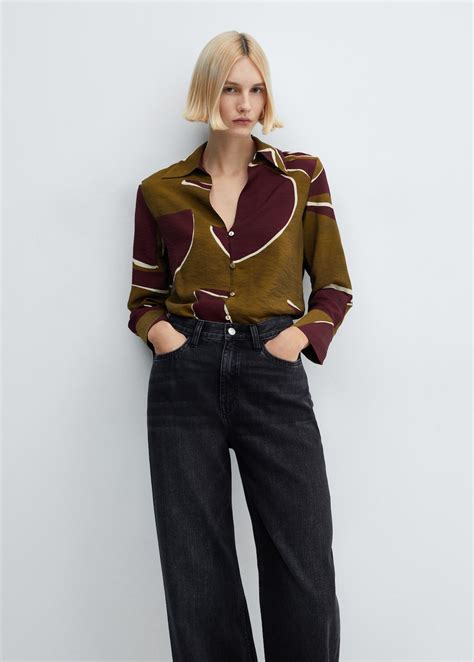 Satin Print Shirt Woman Mango Hong Kong Sar Of China