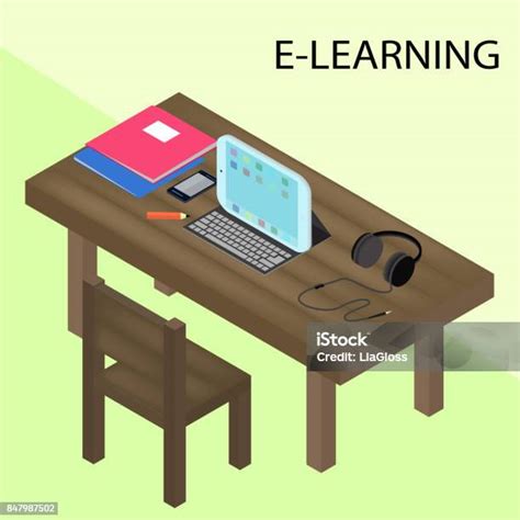 교육 Infographic입니다 E러닝 온라인 교육에 대 한 아이소메트릭 벡터 일러스트 3차원 형태에 대한 스톡 벡터 아트 및