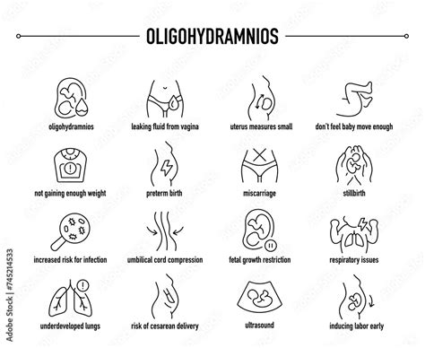 Oligohydramnios Symptoms Diagnostic And Treatment Vector Icons Line Editable Medical Icons