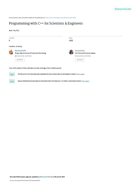 Programming With C For Scientists And Engineers Babatunde Olofin