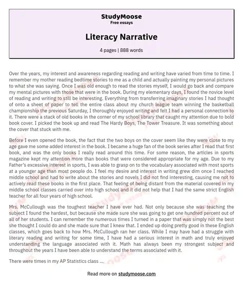 College Literacy Narrative Essay Examples | Sitedoct.org