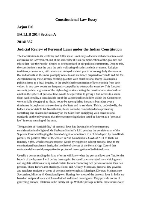 Pdf Essay On Judicial Review Of Personal Laws Under The Indian
