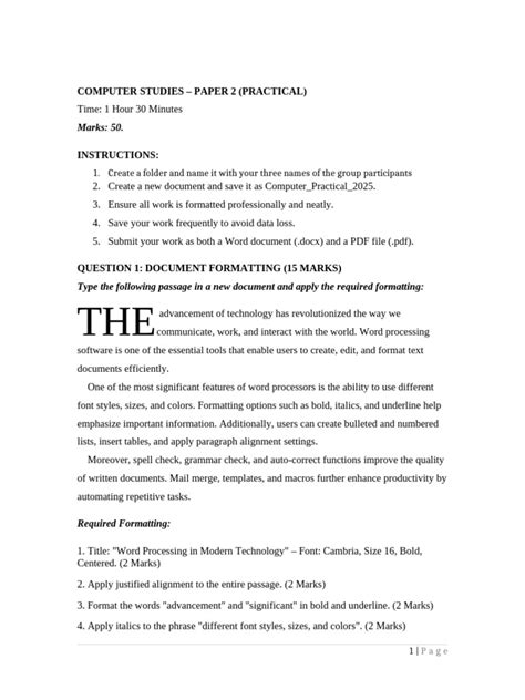 Ms Word Practical Sheet Guide Pdf Software Text