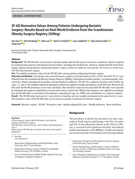 Pdf Sf 6d Normative Values Among Patients Undergoing Bariatric