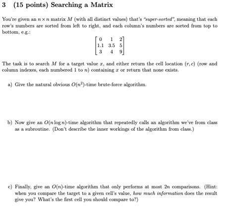 Solved Points Searching A Matrix You Re Given An Nxn Chegg Com