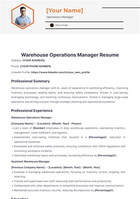 Warehouse Operations Manager Resume Edit Online And Download Example