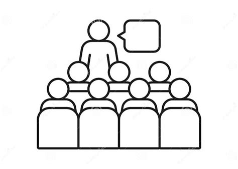 Lector Man Speech on Conference with Audience Spectator, Line Icon. Speaker by Leader, Teacher ...