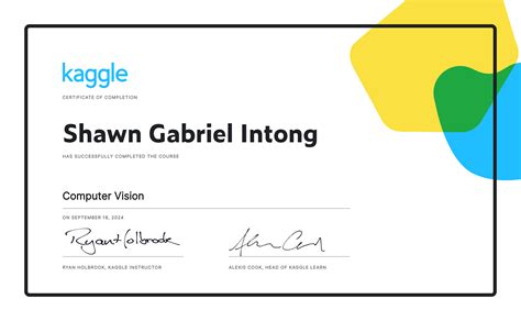 shawn gabriel intong completed the computer vision course on kaggle