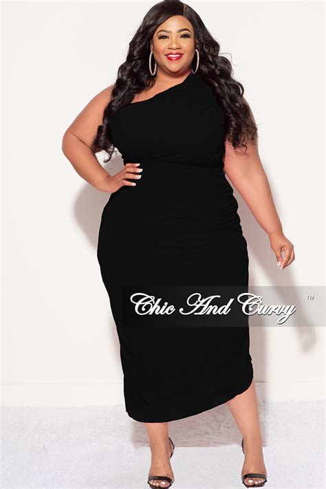 Final Sale Plus Size Sheer Chiffon One Shoulder Midi Dress With Ruched