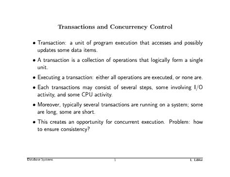 Transaction Processing Transactions And Concurrency Control This Creates An Opportunity For